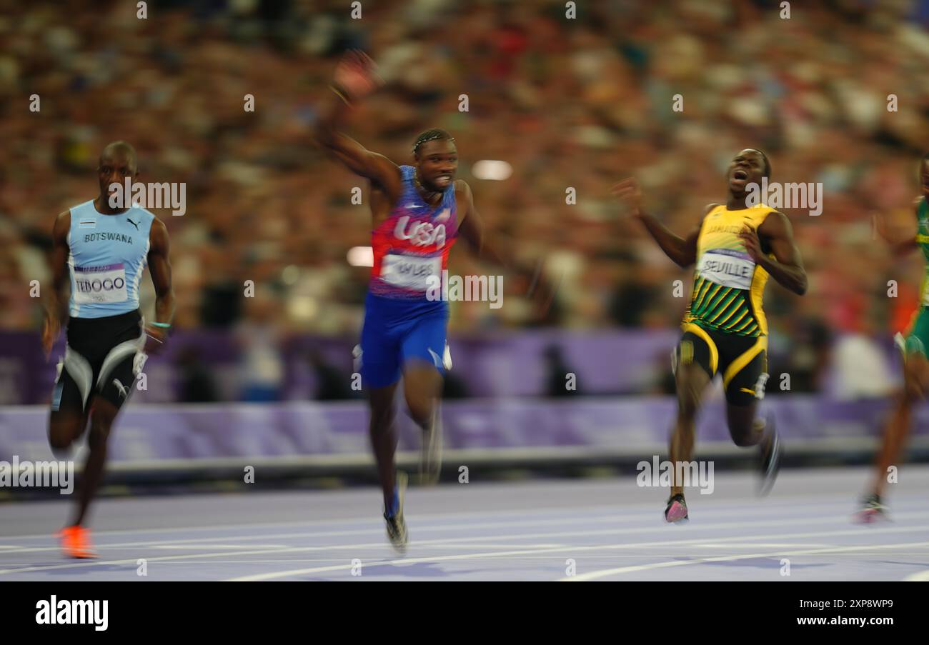 August 04 2024: Noah Lyles (USA) wins gold during the Men's 100m Final ...