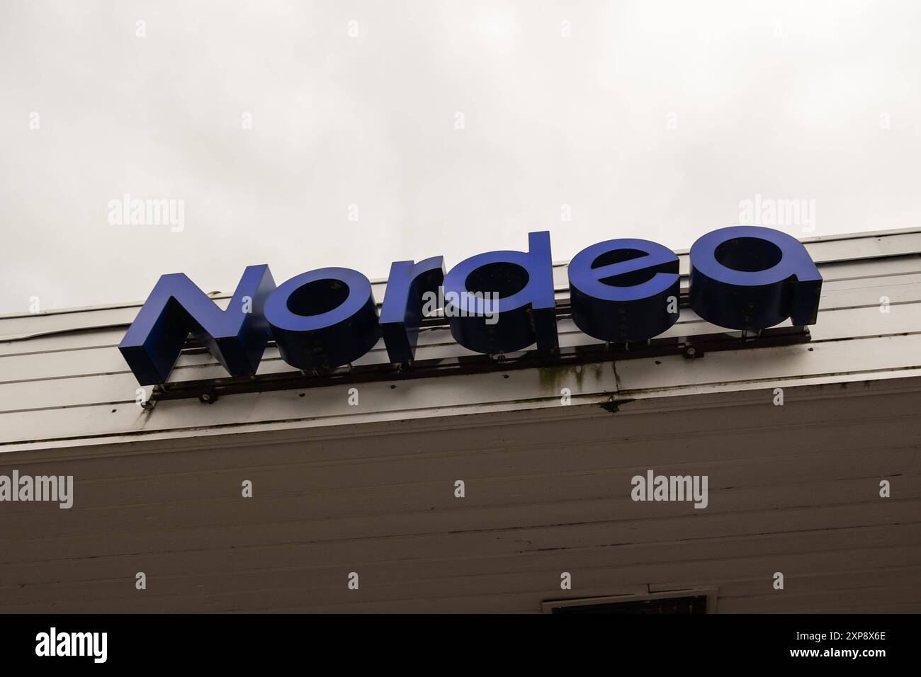 A view of a Nordea logo above one of its branches in Kinna Kinna ...