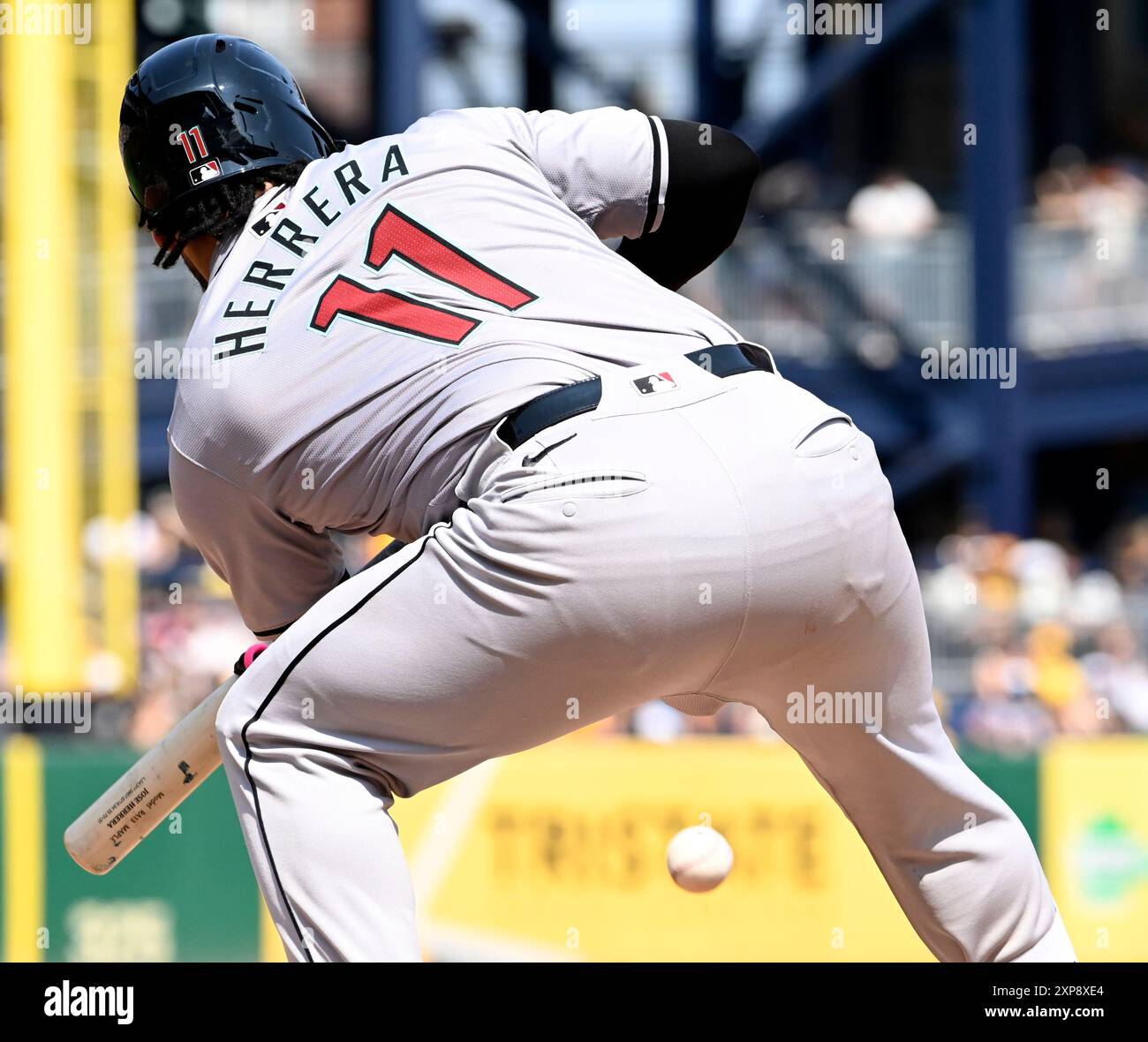 Arizona Diamondbacks catcher Jose Herrera (11) bunts to advance the ...