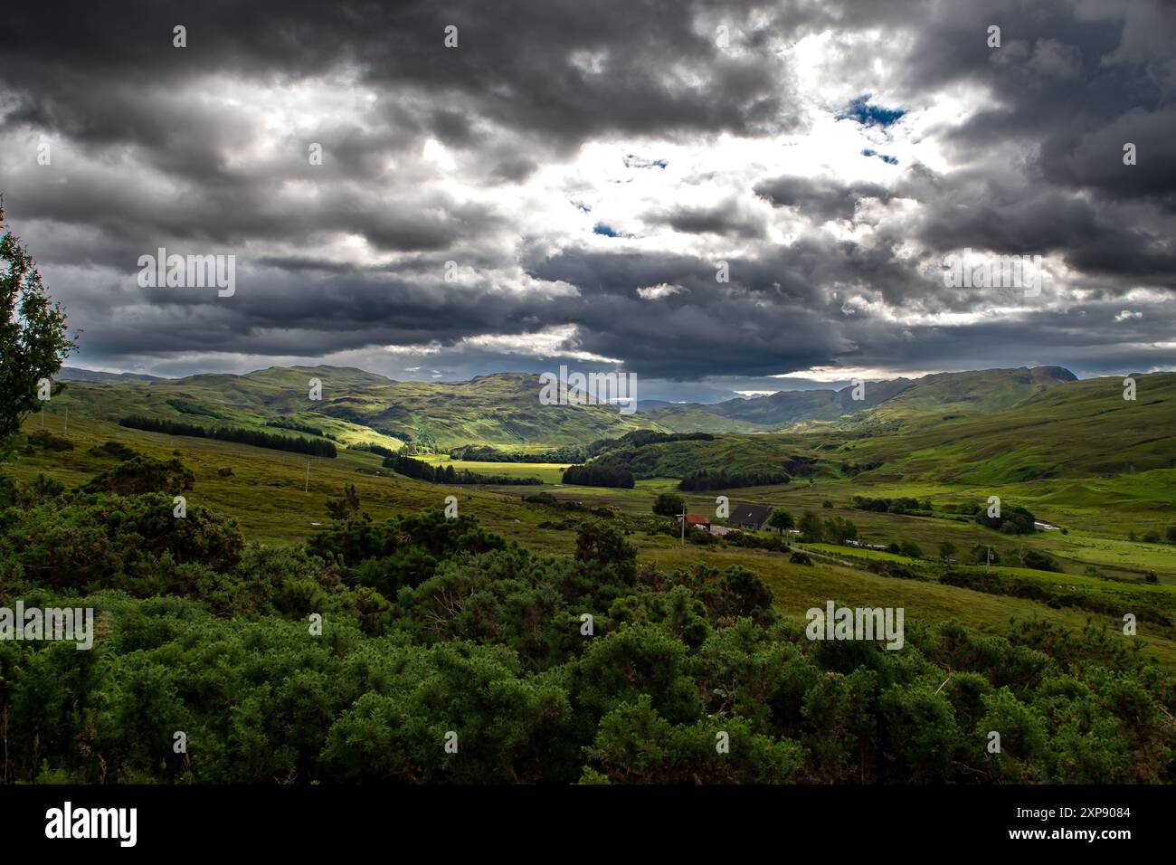 Rural Landscape With Mountains And Farmhouses In The Highlands Of ...
