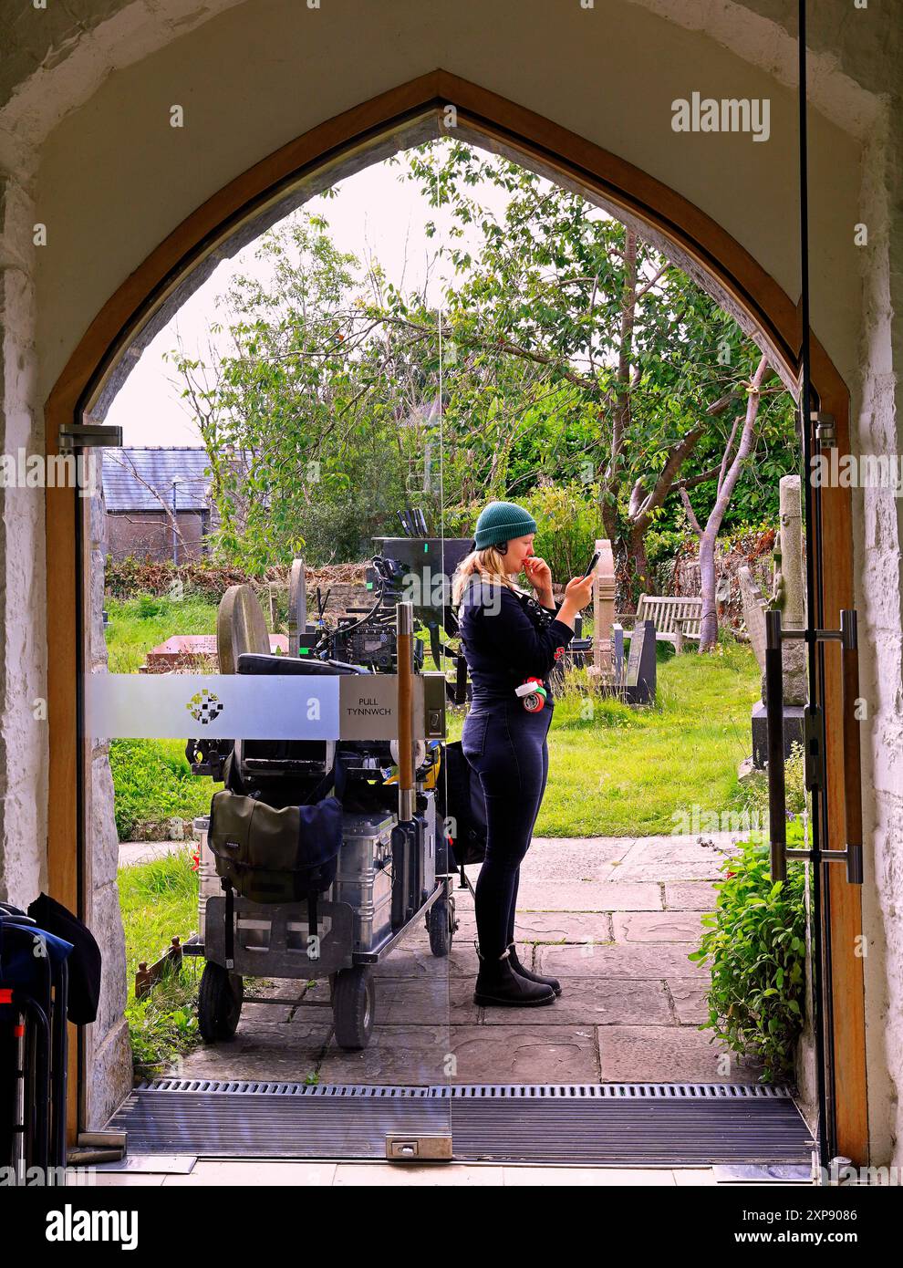 Crew behind the scenes at Llantwit Major during filming of Death Valley ...