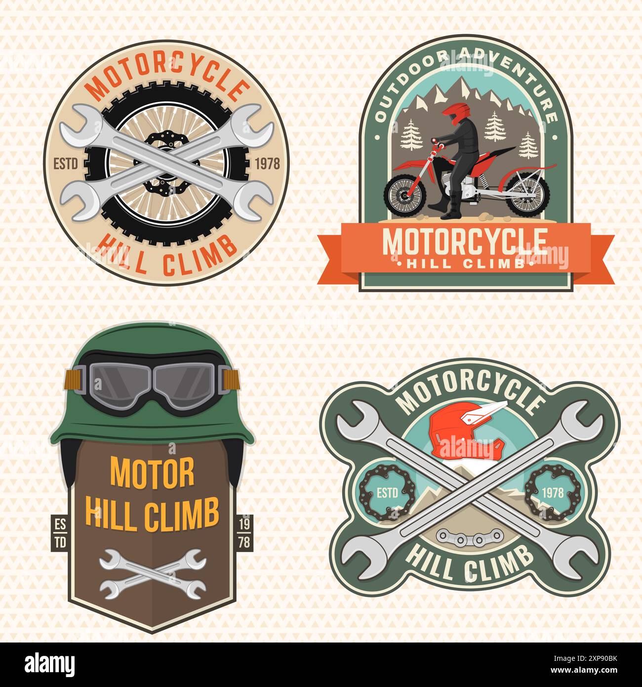 Set of motorcycle hill climb logos, badges, stickers. Vector. Extreme ...