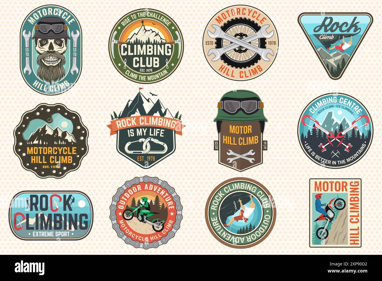 Set of motorcycle hill climb and Rock Climbing club badges stickers ...