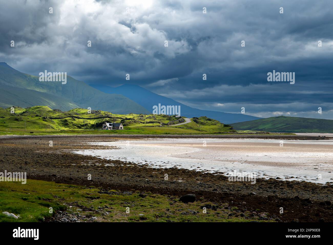Rural Landscape With Small Cottage And Mountains At Kyle Of Durness At ...