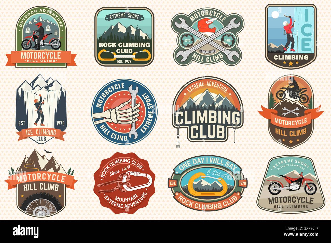 Set of motorcycle hill climb logos, badges, stickers. Vector. Extreme ...