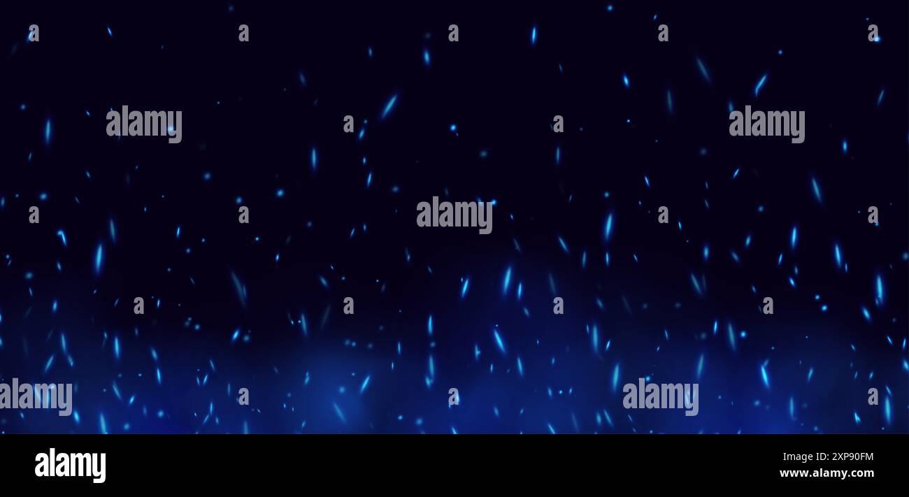 Blue flame with sparks, fire with flying cinder, abstract glowing ...