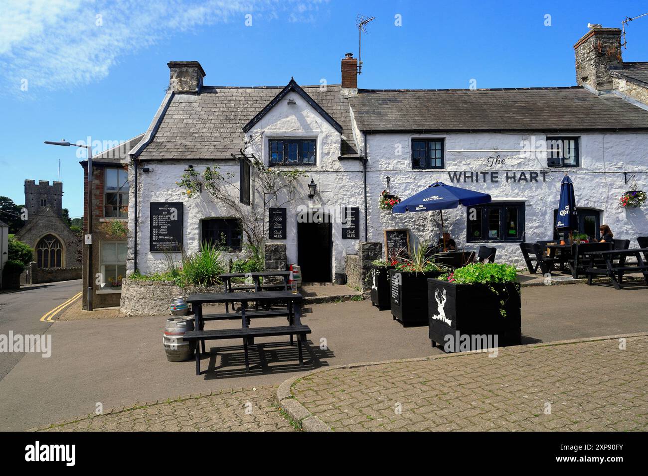 Village square and The White Hart pub, Llantwit Major during filming of ...