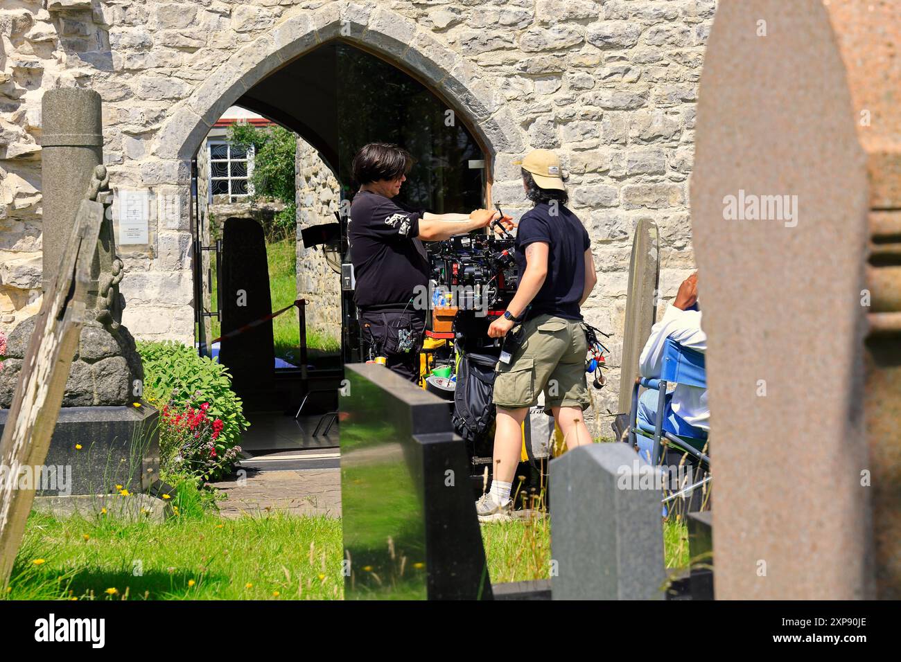 Crew behind the scenes at Llantwit Major during filming of Death Valley ...