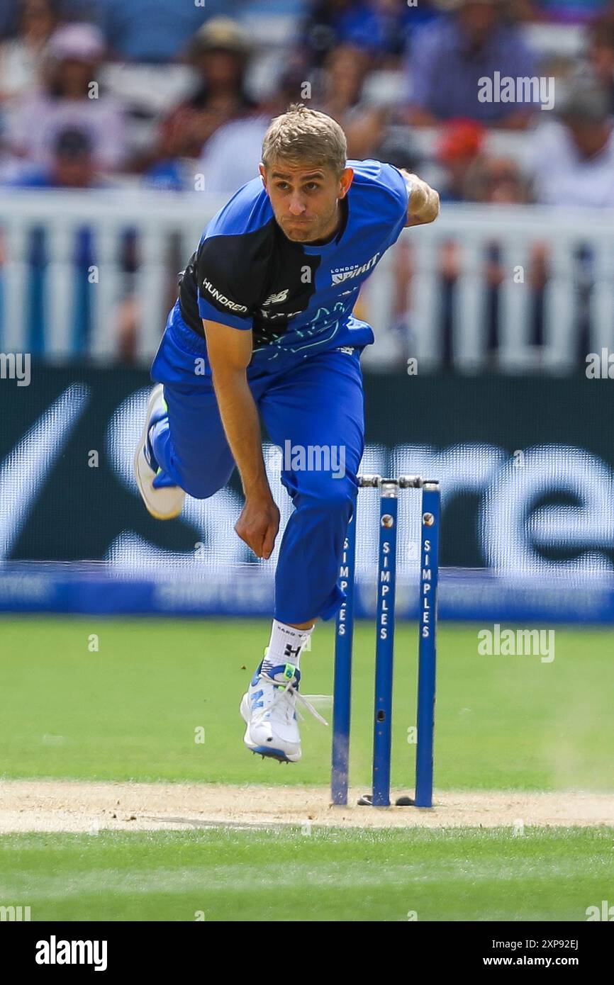 Olly Stone of London Spirit bowls during the The Hundred match London ...