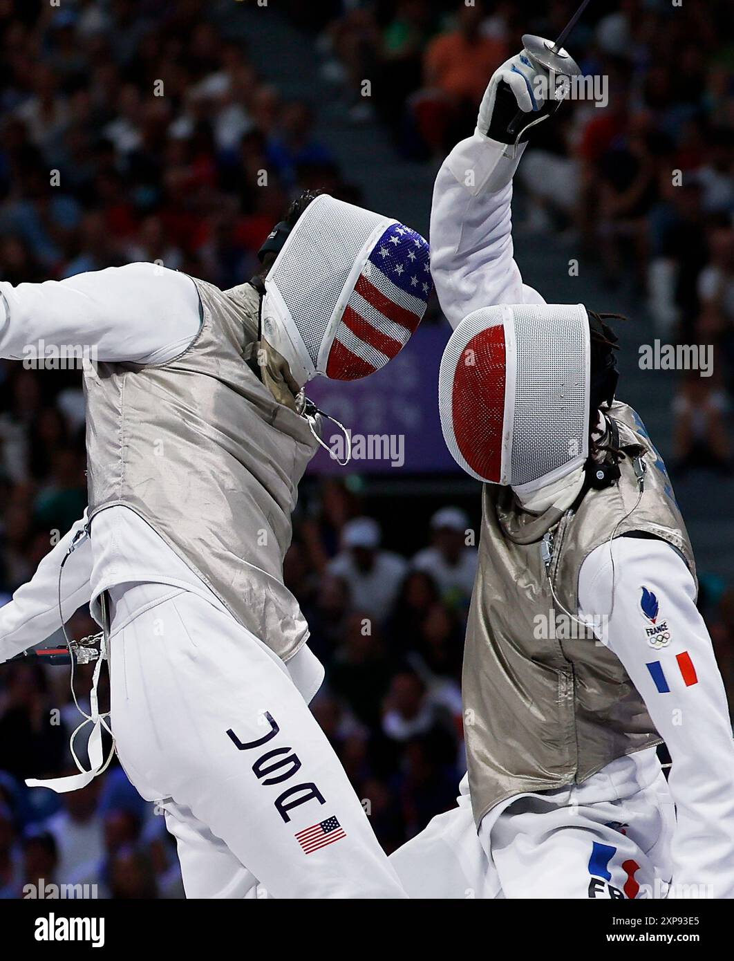 Paris, France. 4th Aug, 2024. Enzo Lefort (R) of France and Alexander ...