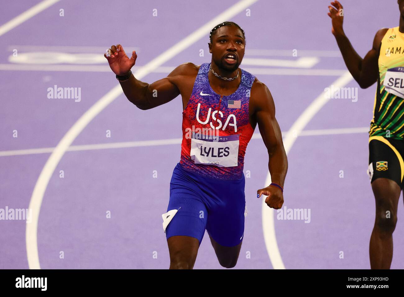 Paris, France, 4 August, 2024. Noah Lyles of USA wins Gold during the ...