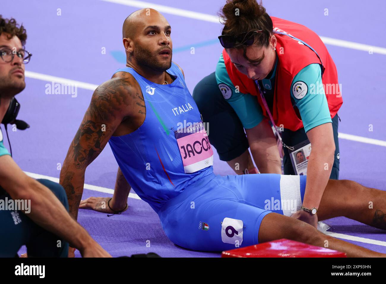 Paris, France, 4 August, 2024. Lamont Marcell Jacobs of Italy lays ...