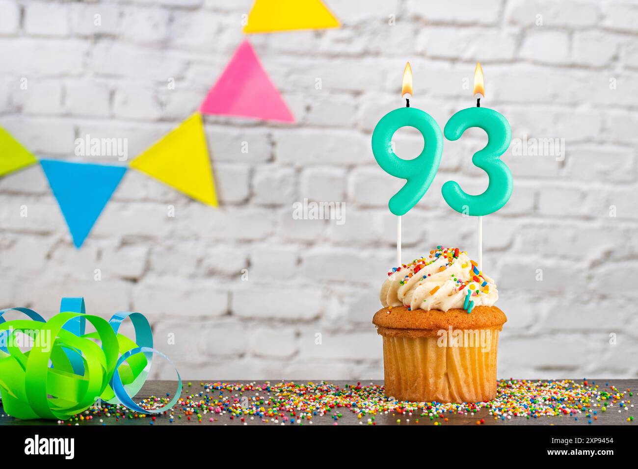 Green birthday candle - Candle number 93 Stock Photo - Alamy