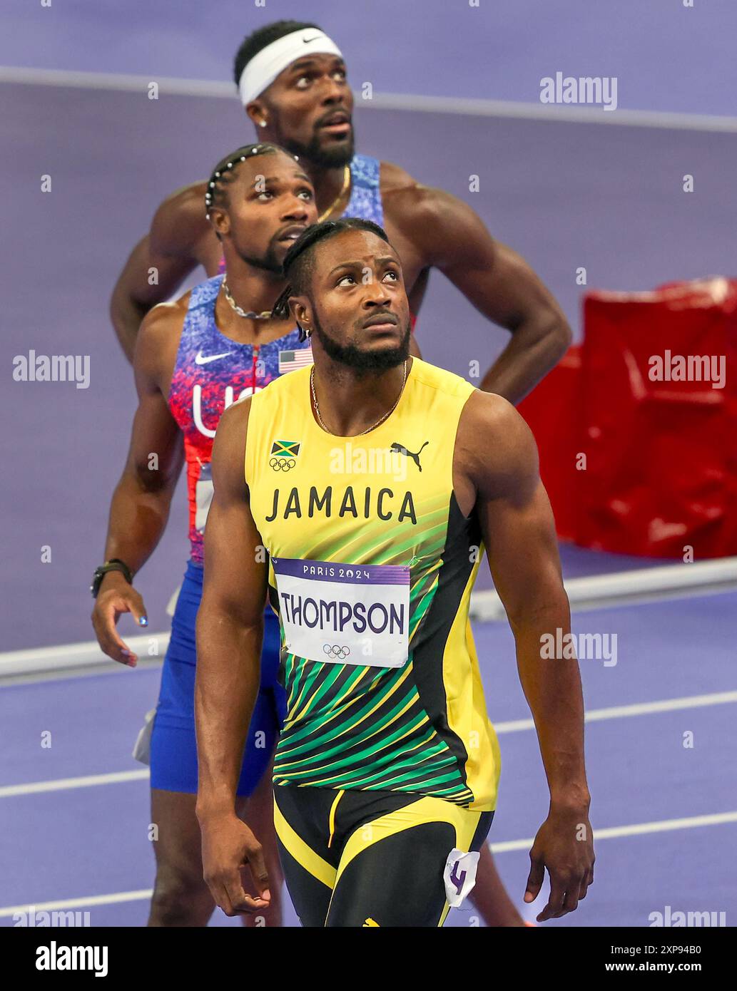 Paris, France. 04th Aug, 2024. Kishane Thompson of Jamaica, right ...