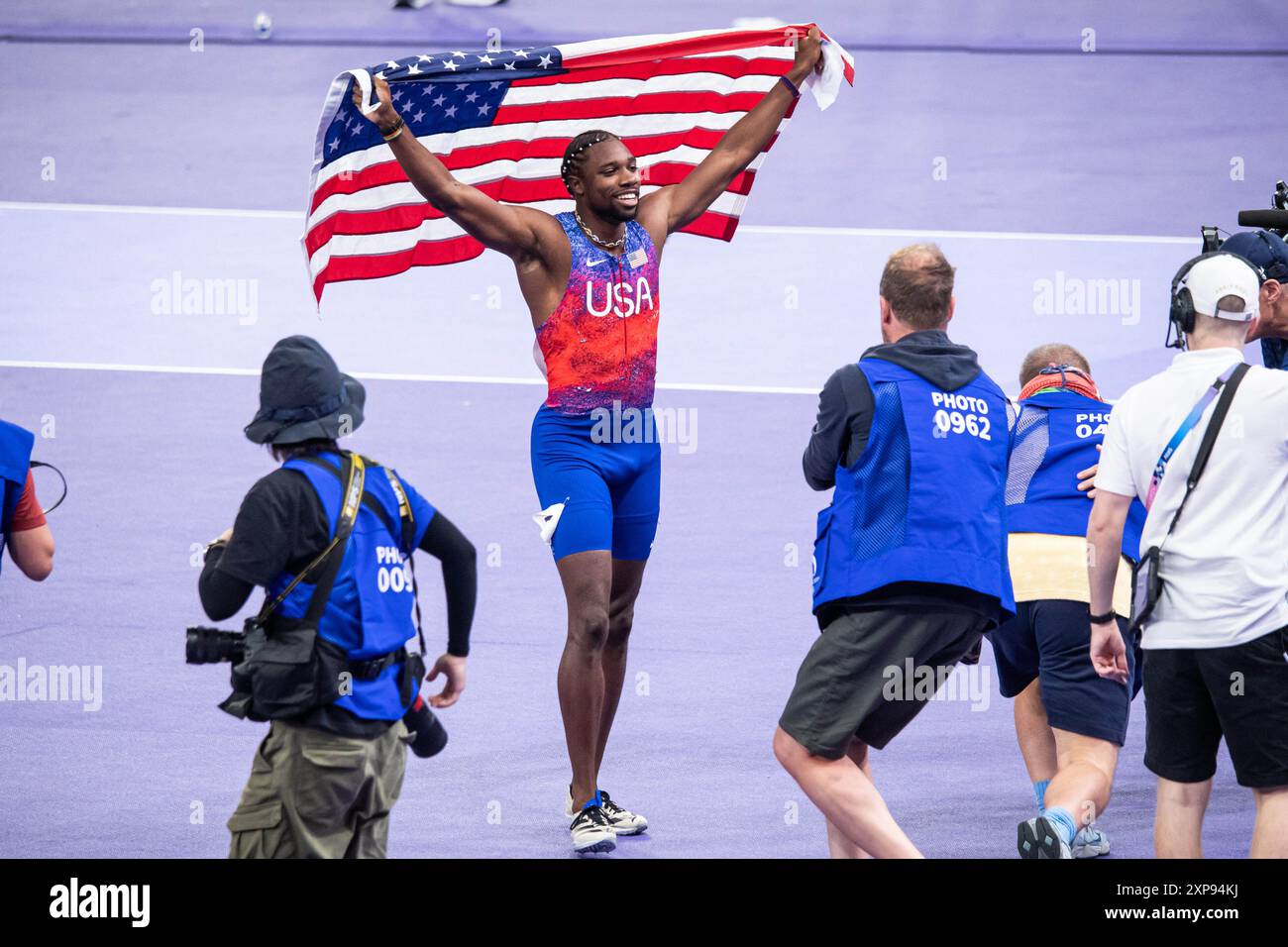Noah Lyles (USA) Gold medal, Athletics, Men's 100m Final during the Olympic Games Paris 2024 on ...