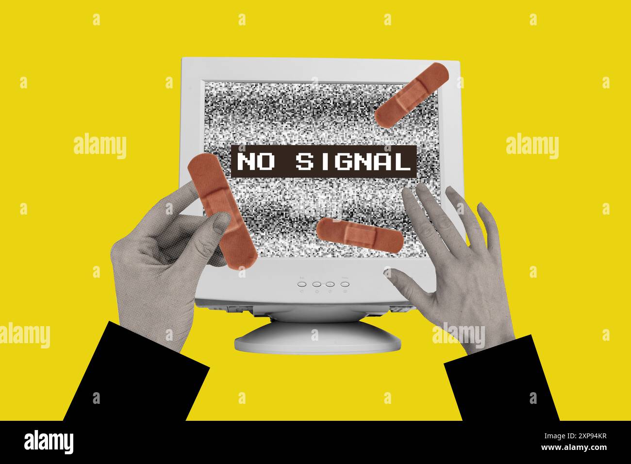 Composite collage image of hands plaster heal monitor computer online ...