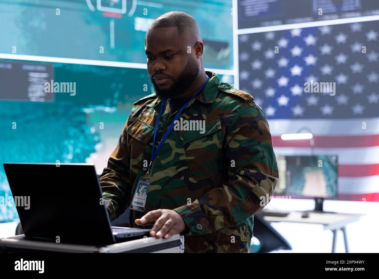 Military cybersecurity specialists manage data protection and gathering ...