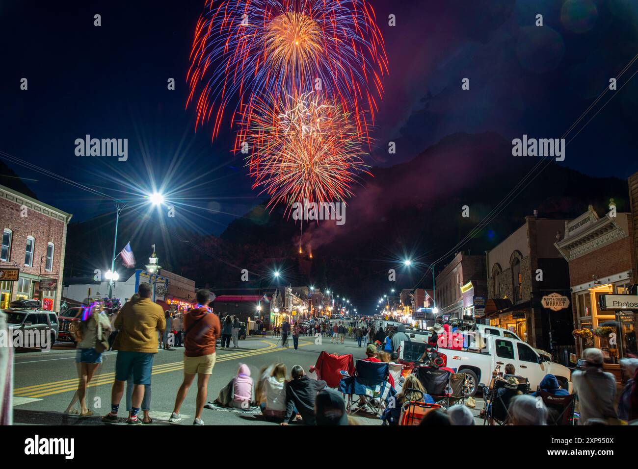 Fire works explode over Main Street in the mountain town of Ouray ...