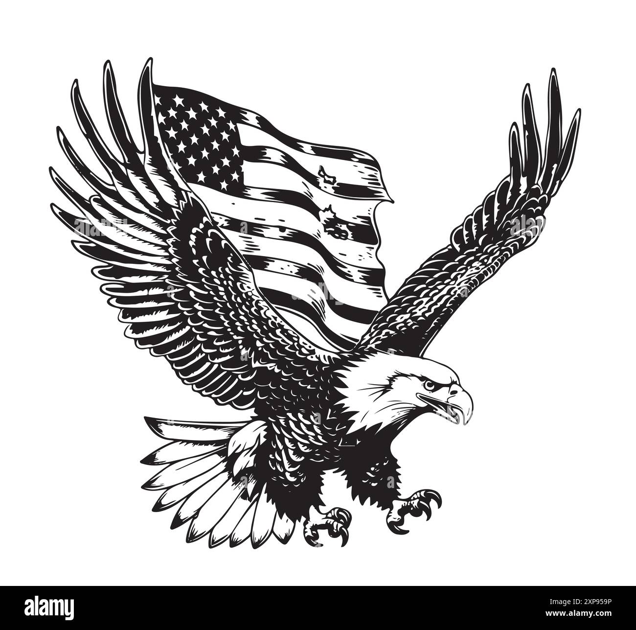 American flag and flying eagle Vector illustration Stock Vector Image ...