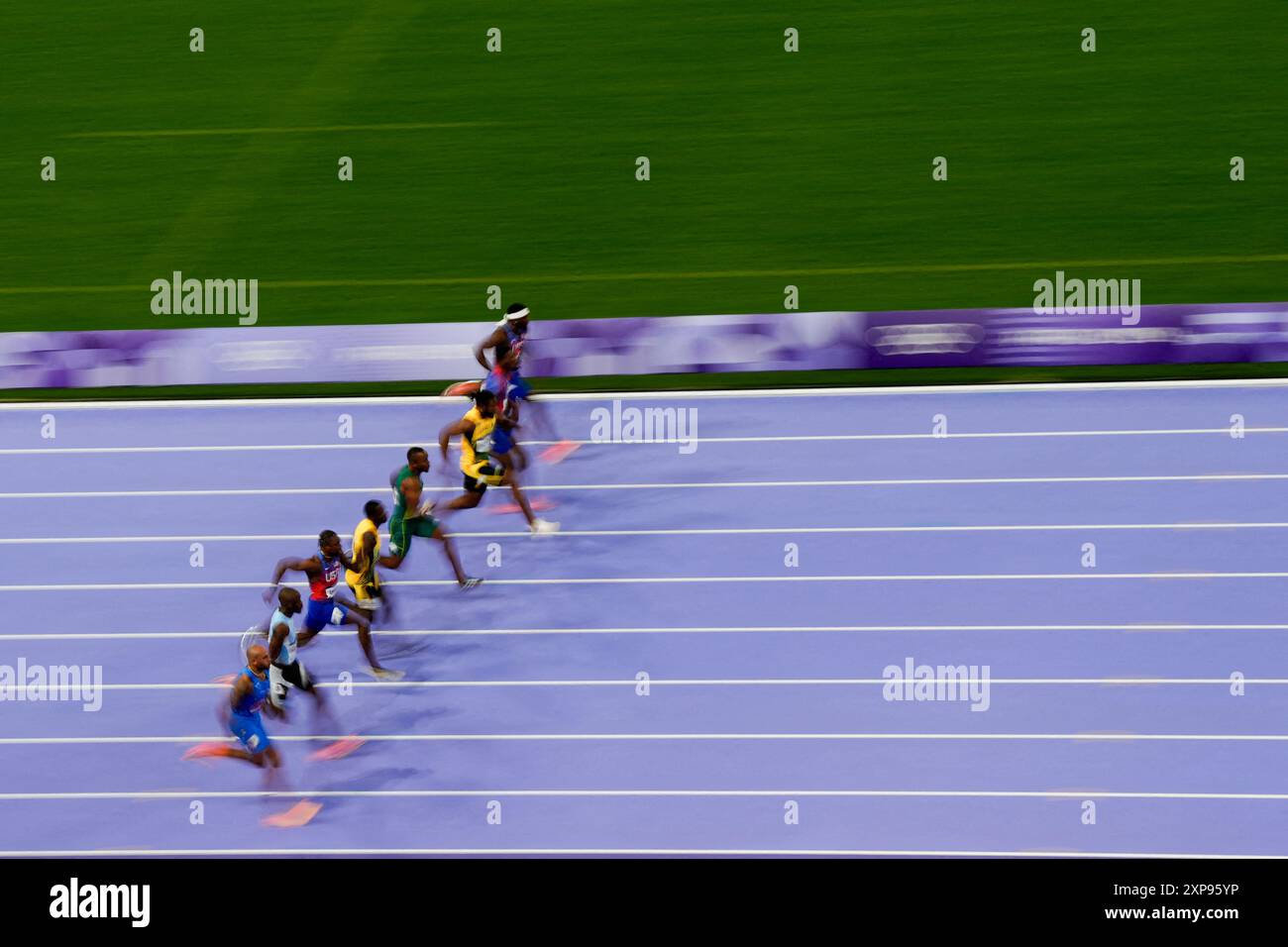 Paris, France. 04th Aug, 2024. Sprinters compete in the men's 100 ...