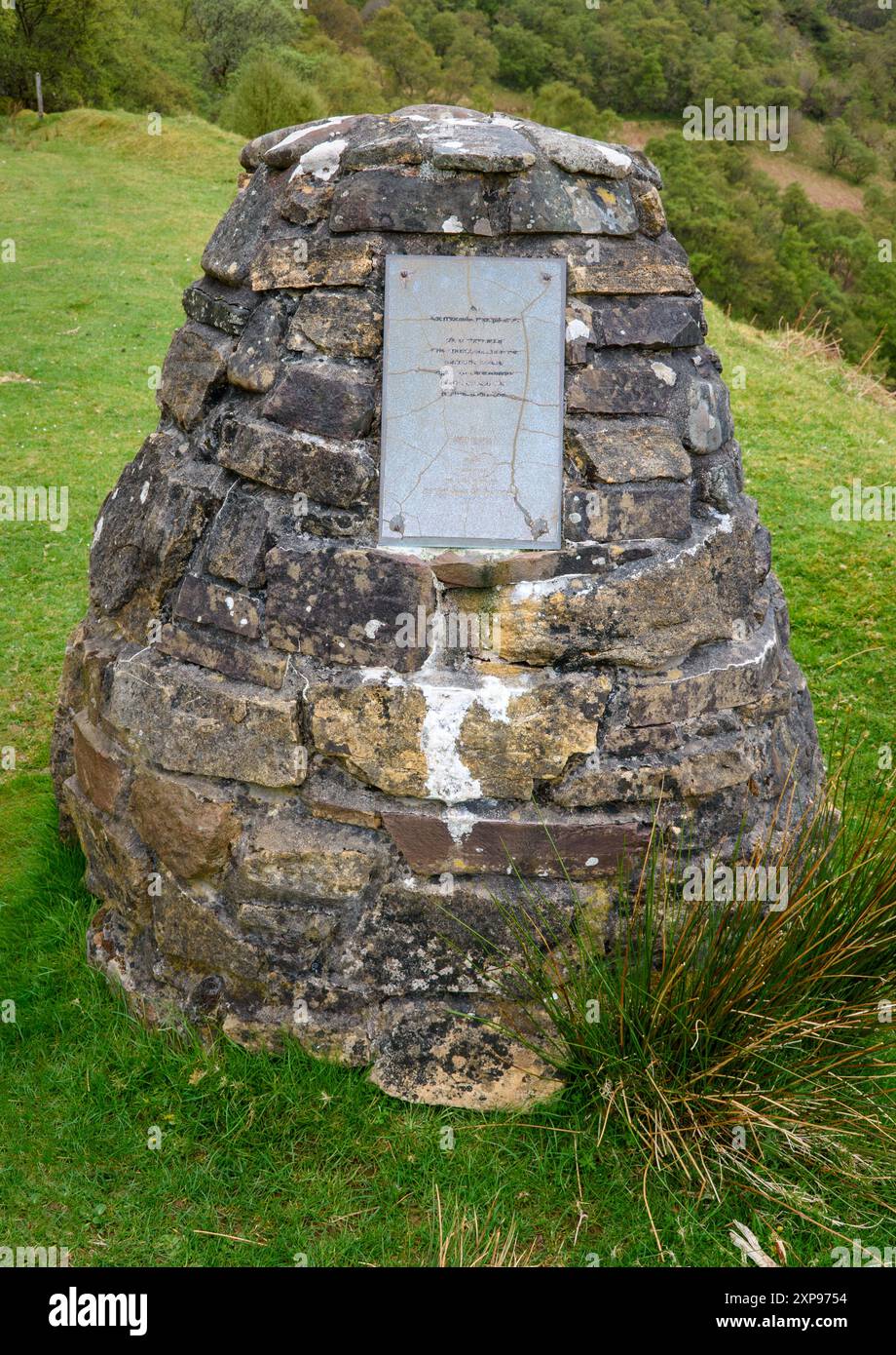 The Hallaig Memorial Cairn, with brass plaques inscribed, in Gaelic and ...