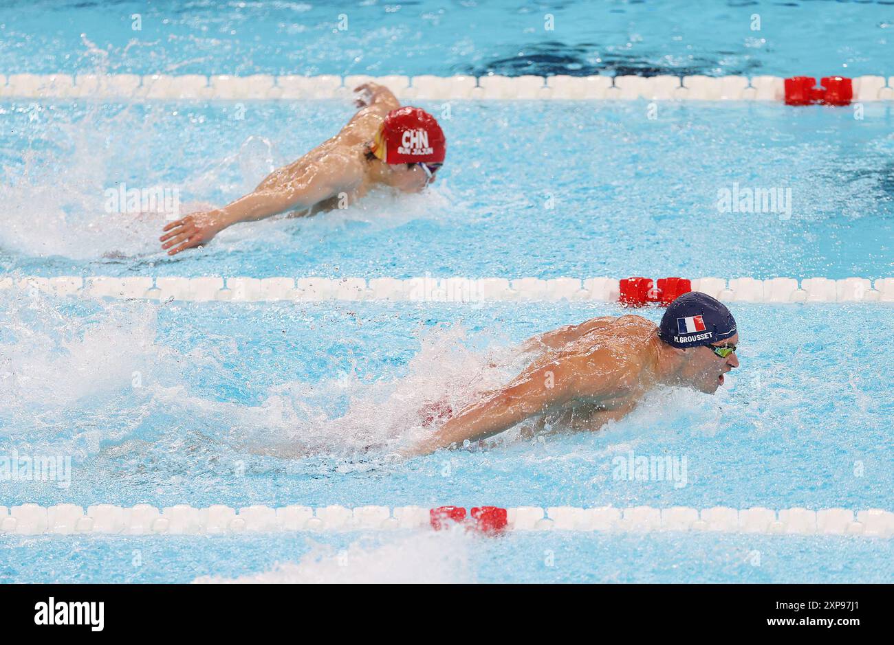 Paris, France. 4th Aug, 2024. Maxime Grousset (R) of France competes ...