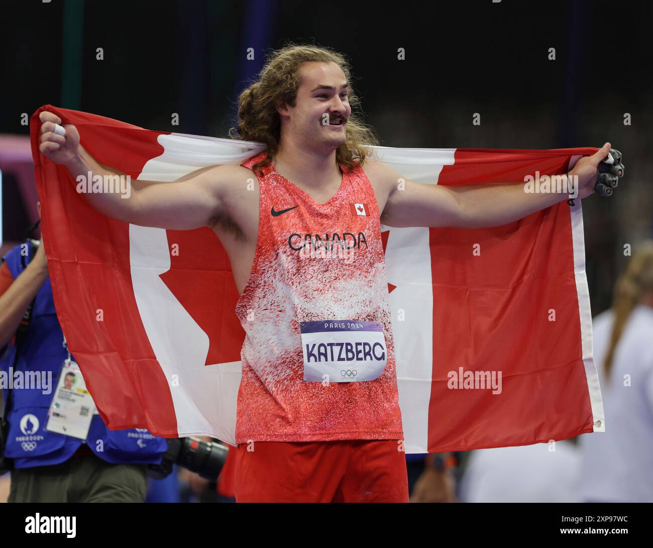 KATZBERG Ethan of Canada reacts after winning the men's athletics ...