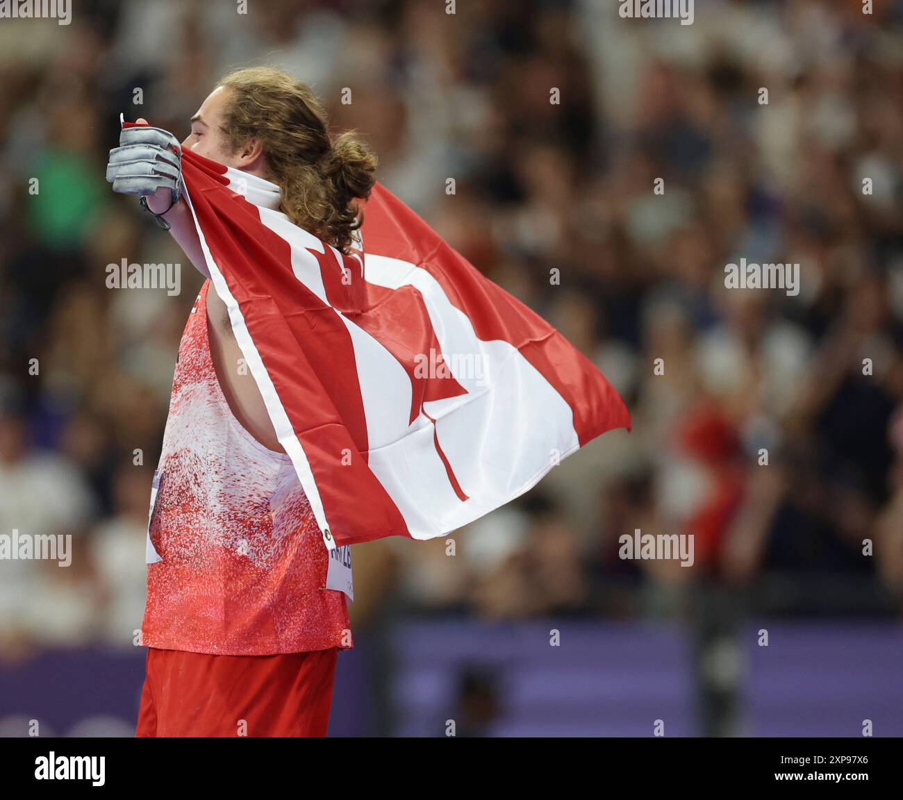 KATZBERG Ethan of Canada reacts after winning the men's athletics ...