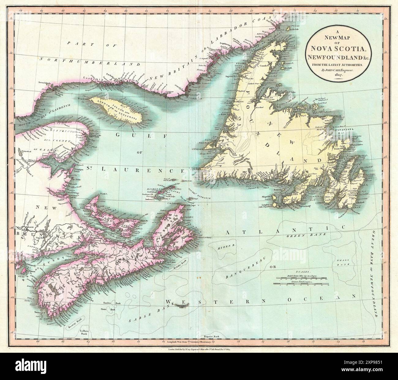 Vintage Map. Nova Scotia and Newfoundland. By John Cary, 1807 Stock ...