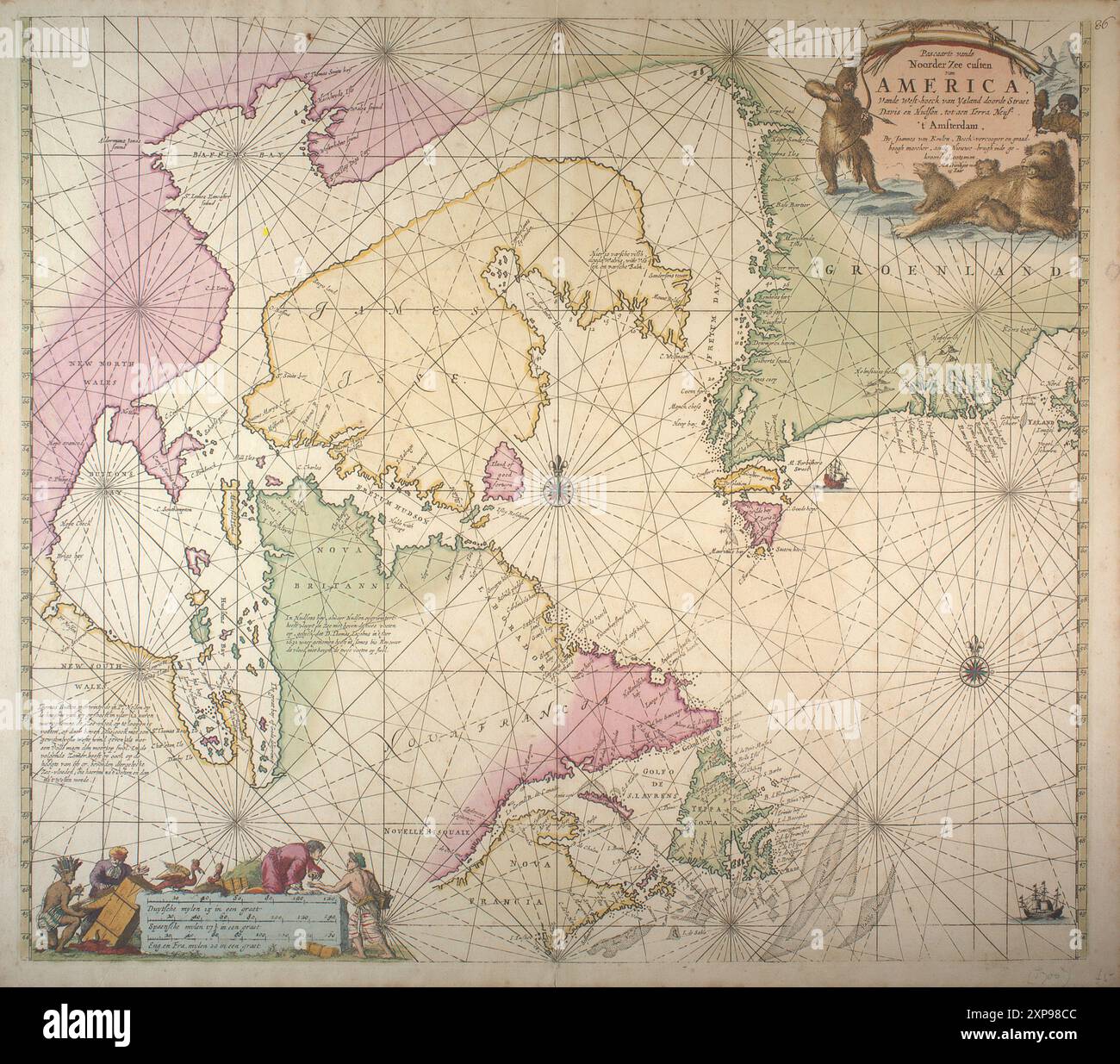 Vintage Illustrated Map of early Canada. the sea coasts of Terra Nova ...