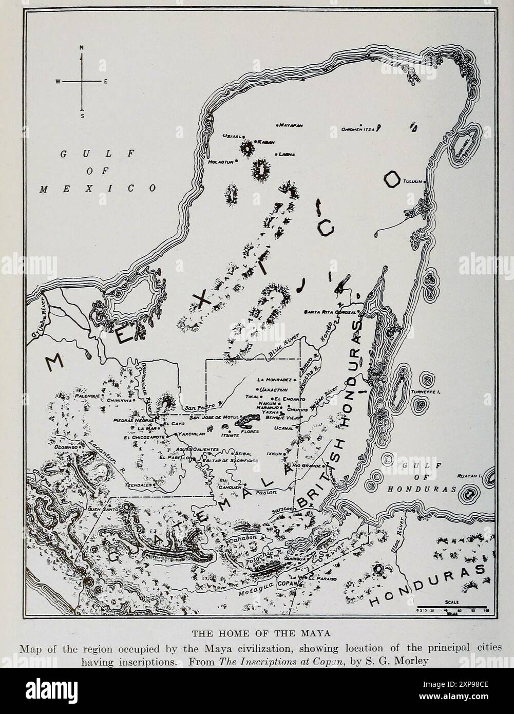 Vintage map of Central America showing the historical Home of the Maya ...