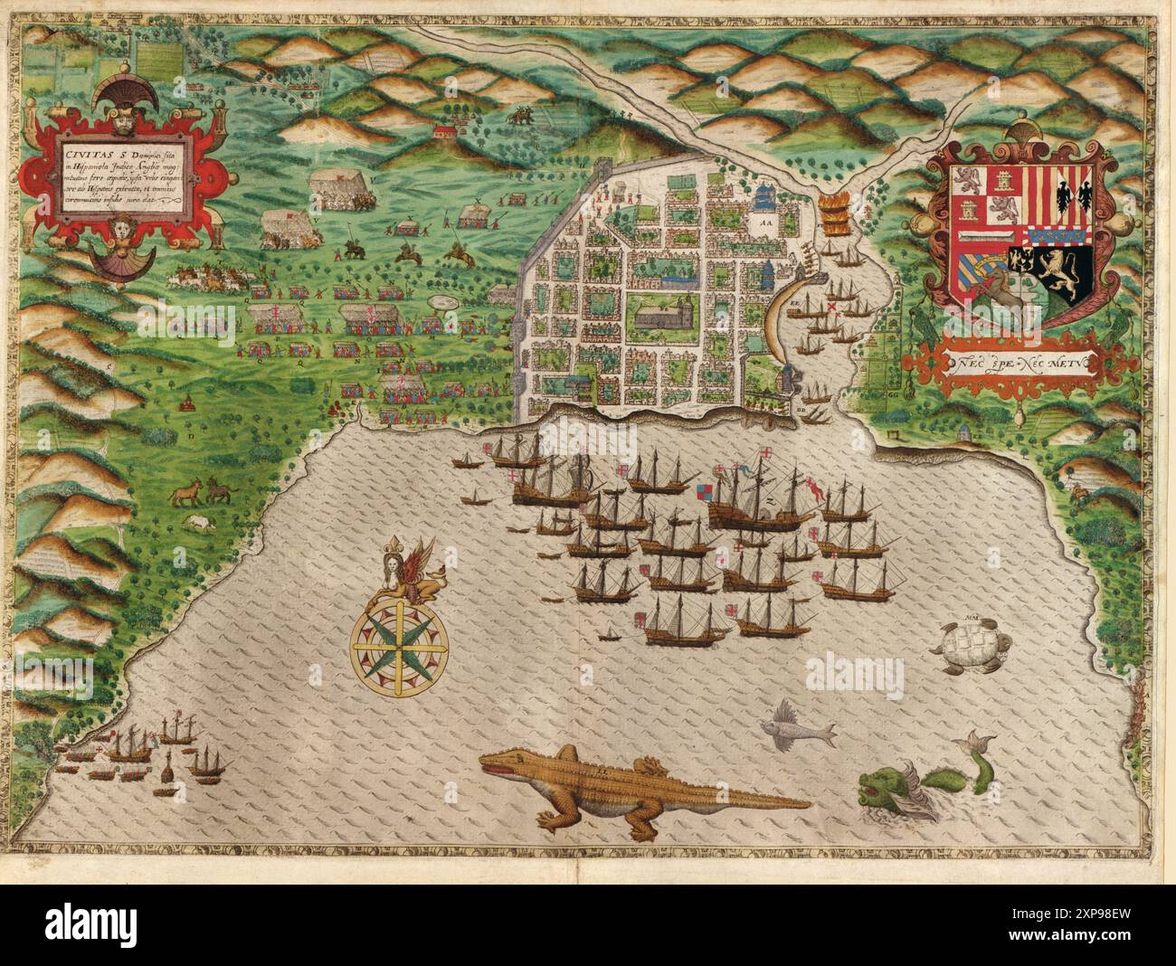 Vintage Illustrated Map. Voyages of Sir Francis Drake 1589. West Voyage ...