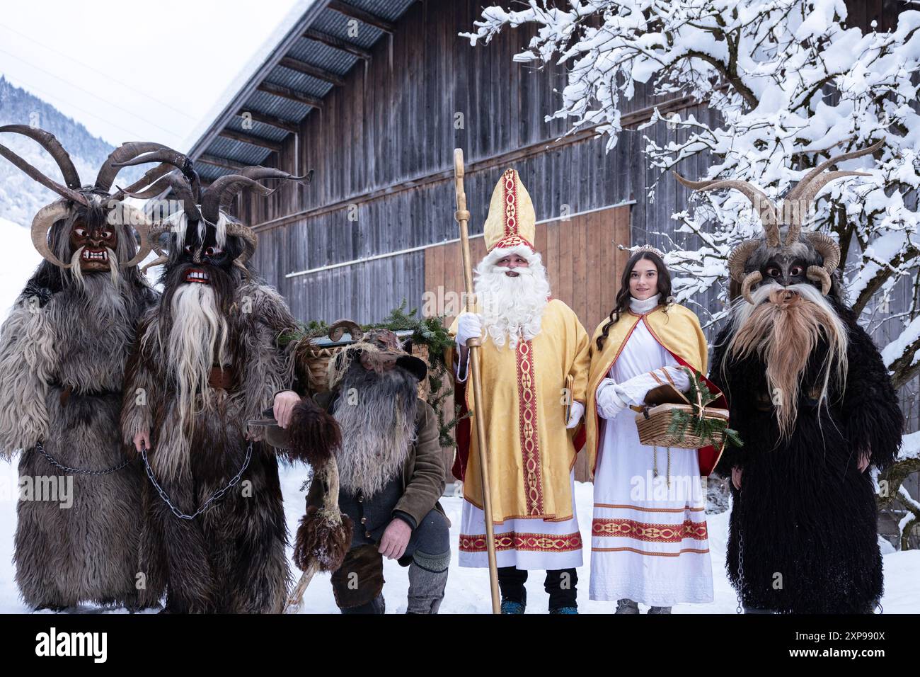 Traditional Austrian Krampus and Saint Nicholas Characters in Winter ...