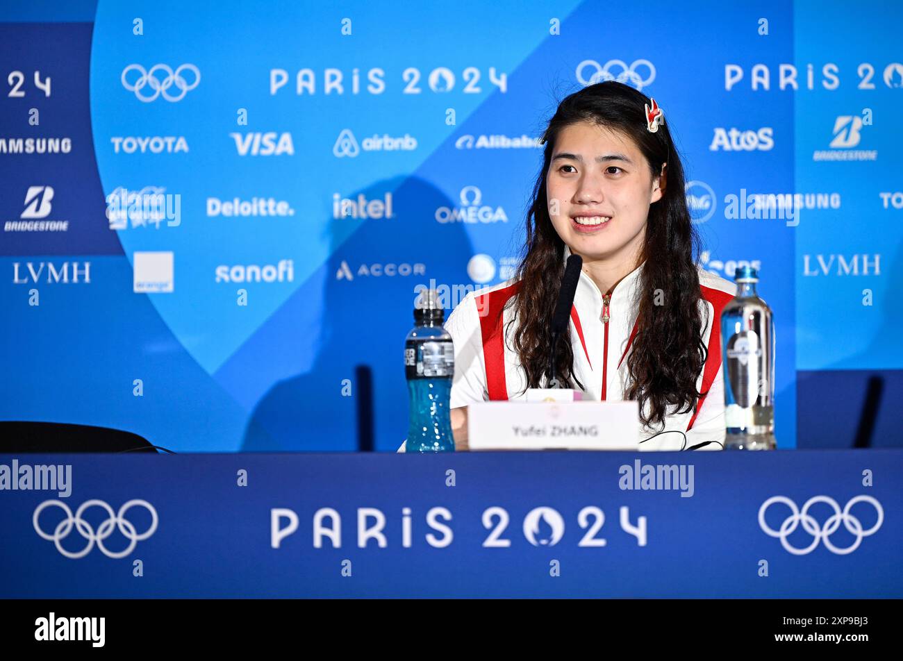 Paris, France. 4th Aug, 2024. Chinese swimming athlete Zhang Yufei ...