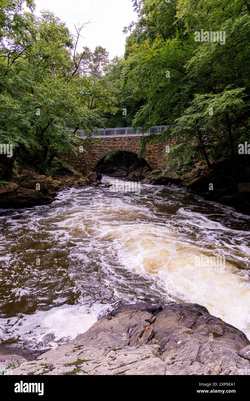 Bridge over Waterfall River Stock Photo - Alamy