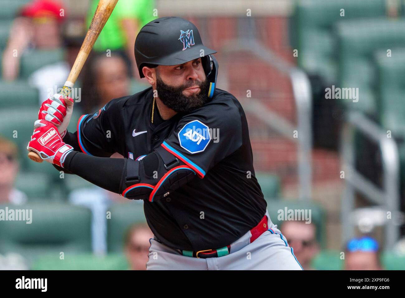 Miami Marlins' Emmanuel Rivera watches the pitch in the ninth inning of ...