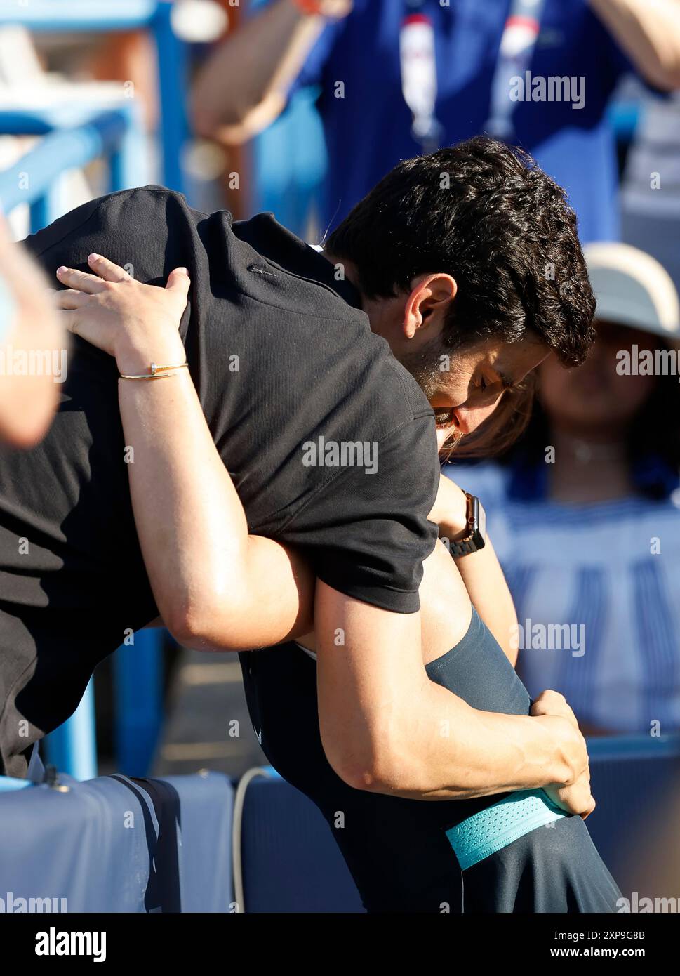 Washington DC, USA. August 4, 2024: Paula Badosa (ESP) hugs her ...