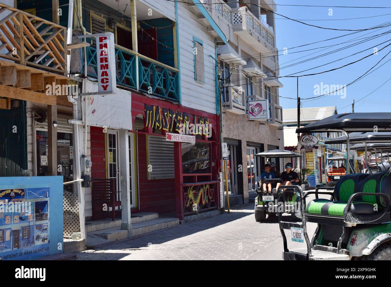 Front Street, aka Barrier Reef Drive, in San Pedro Town on Ambergris ...