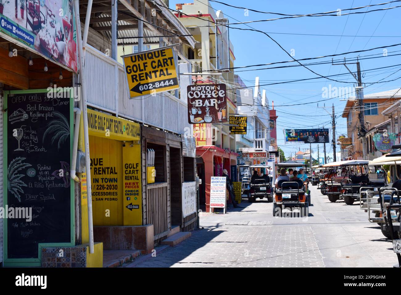 Front Street, aka Barrier Reef Drive, in San Pedro Town on Ambergris ...