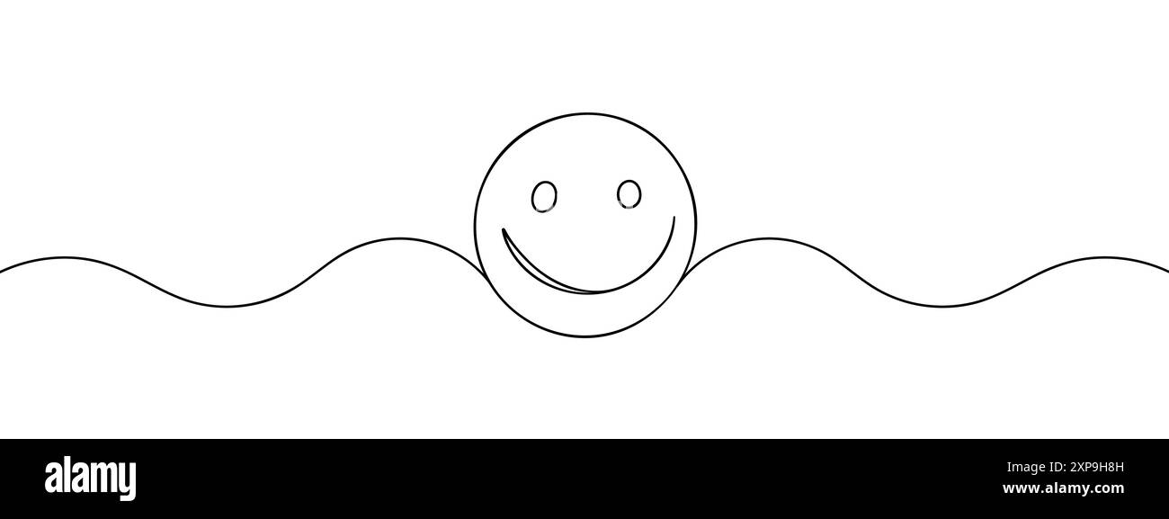 One continuous line art smiling face isolated vector illustration on ...