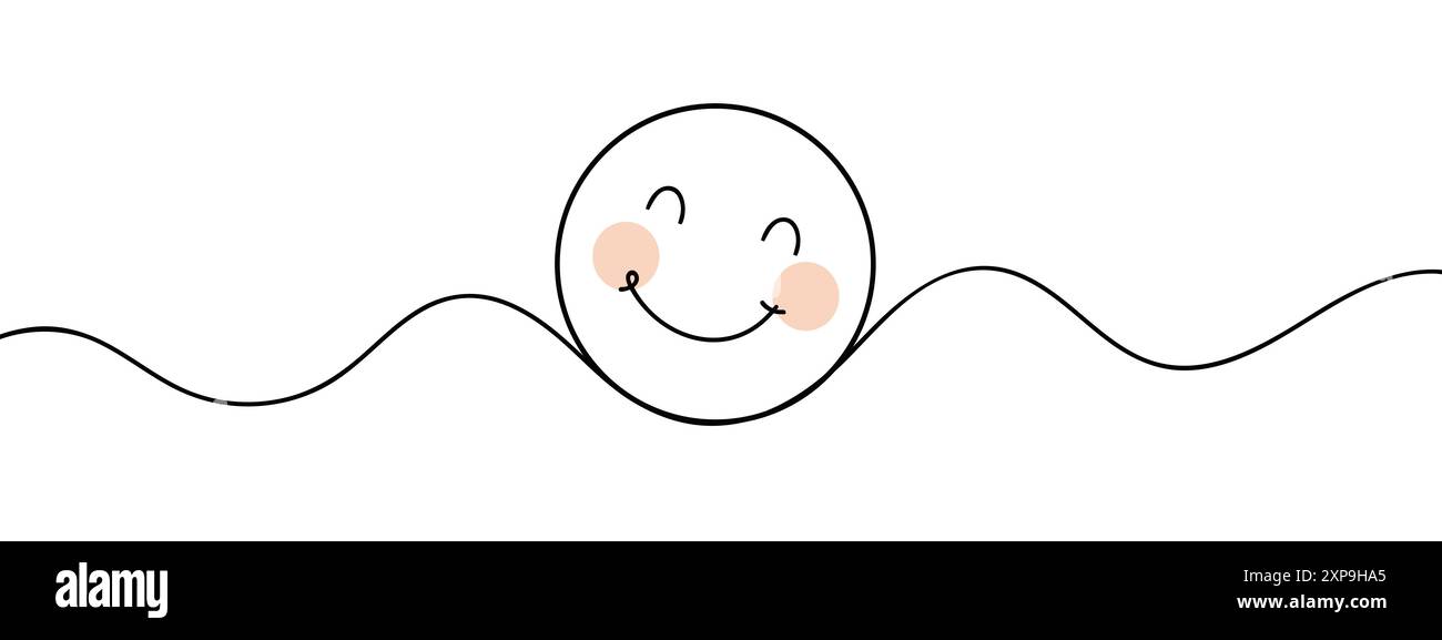 One continuous line art smiling face isolated vector illustration on ...
