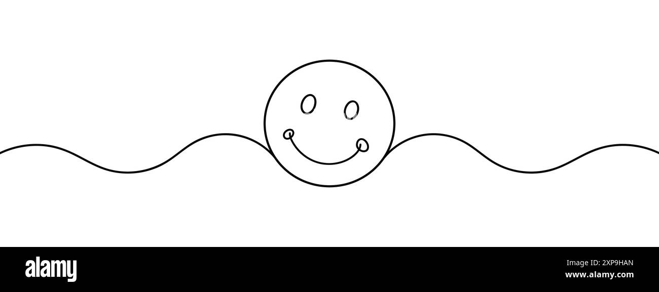 One continuous line art smiling face isolated vector illustration on ...
