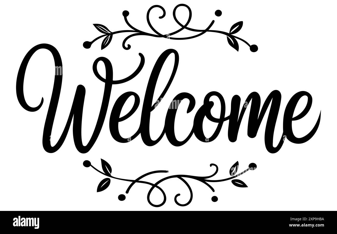Welcome handwritten lettering isolated on white background. Calligraphy ...