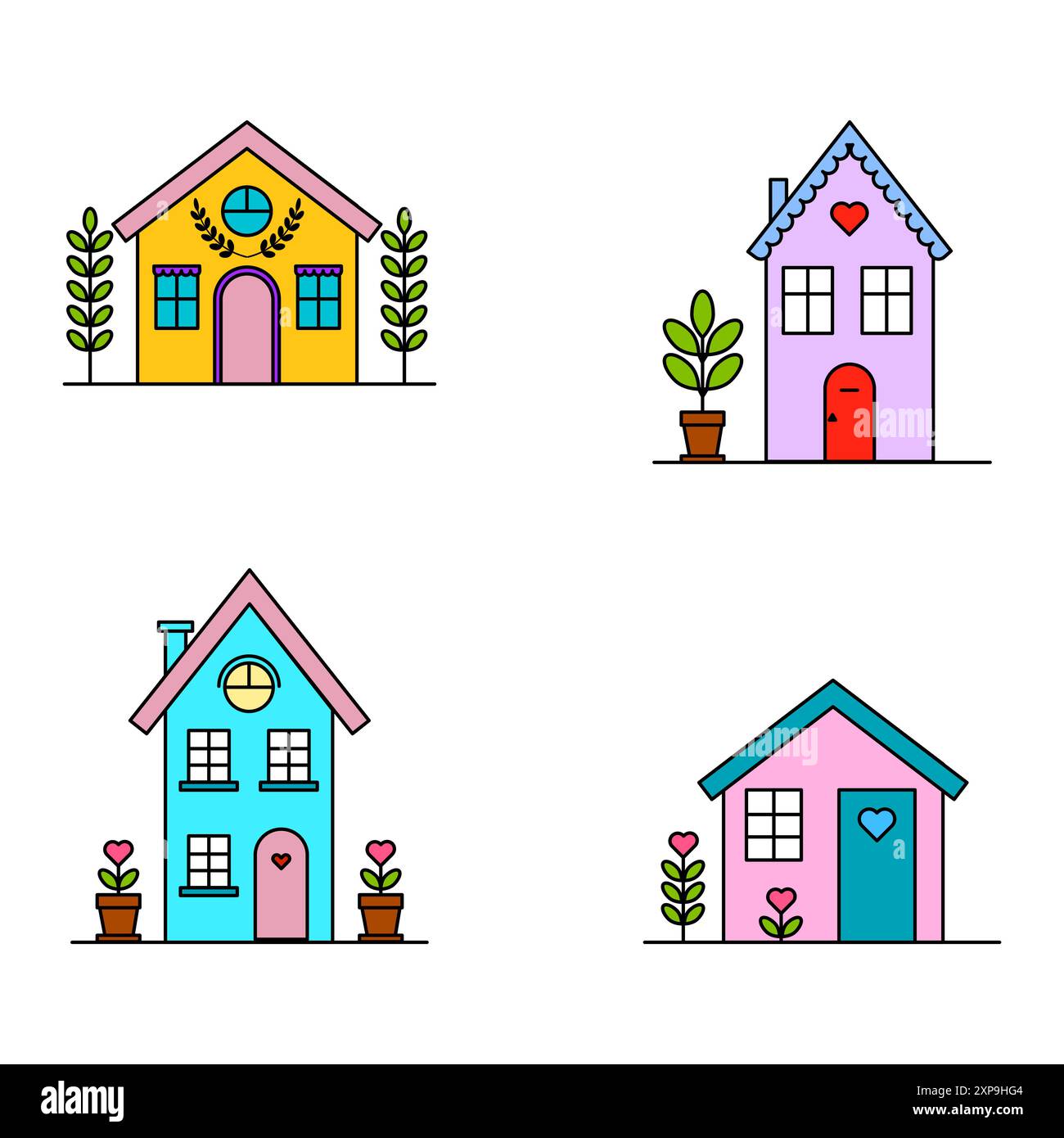 Cute colorful houses. Vector illustrations. Simple design. Cheerful ...