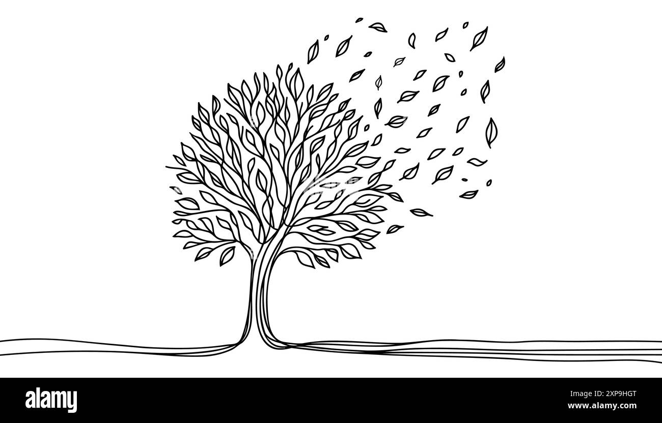 Autumn tree line art. Vector illustration with autumn theme Stock ...