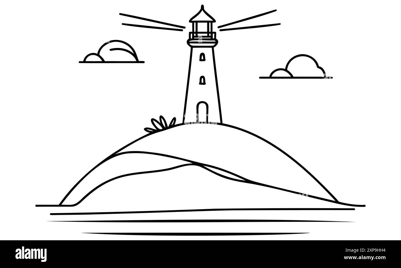 Continuous one line drawing of lighthouse tower. Vector illustration ...