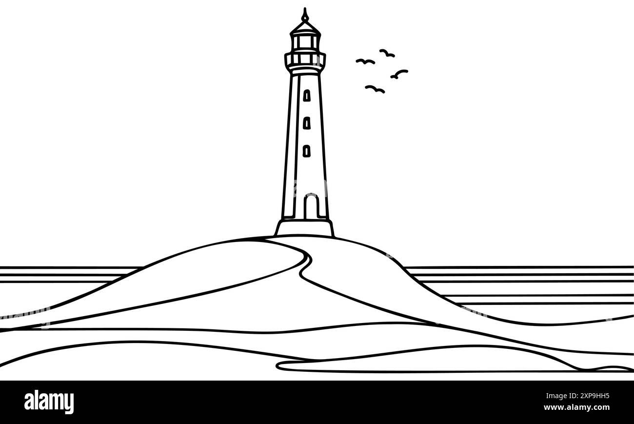 Continuous one line drawing of lighthouse tower. Vector illustration ...