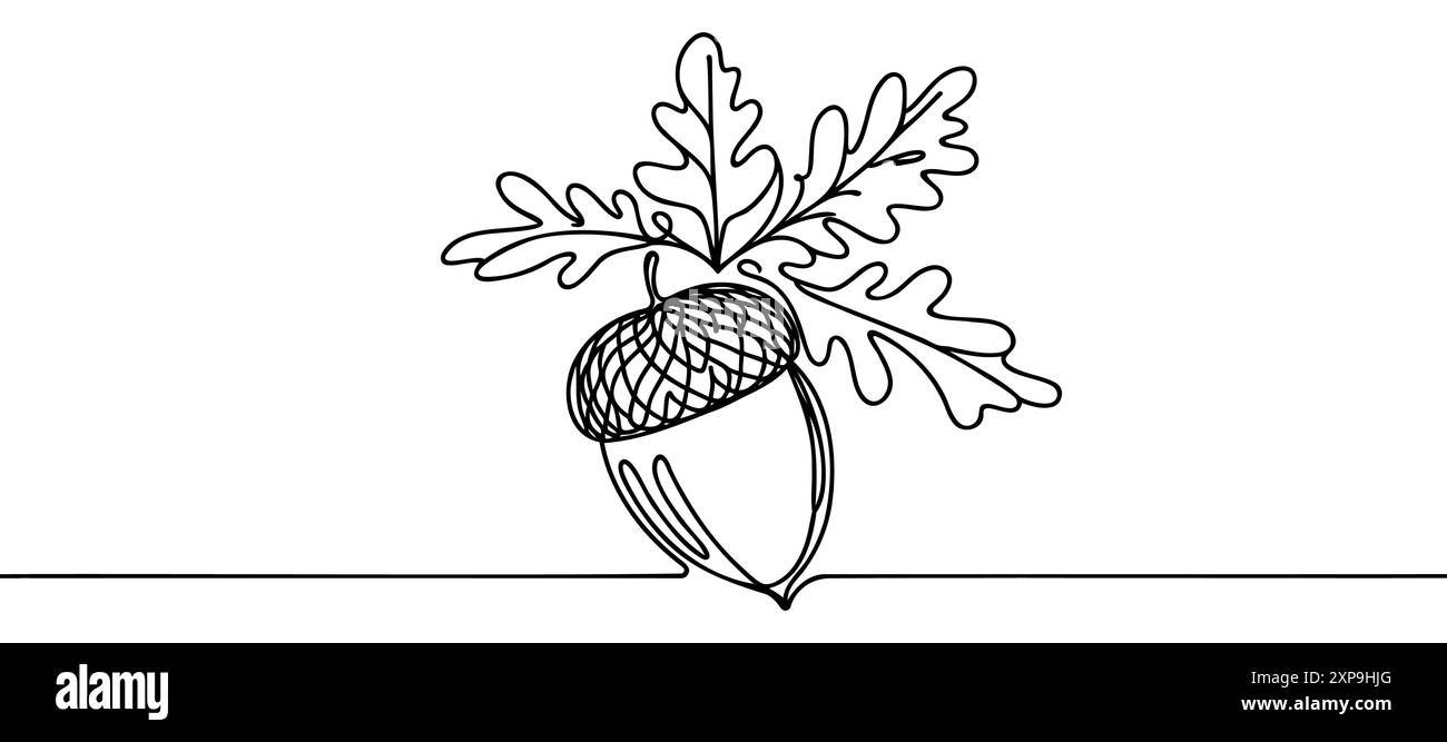 One line art acorn. Single line art. Autumn theme background Stock ...