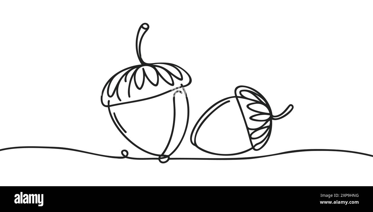 One line art acorn. Single line art. Autumn theme background Stock ...