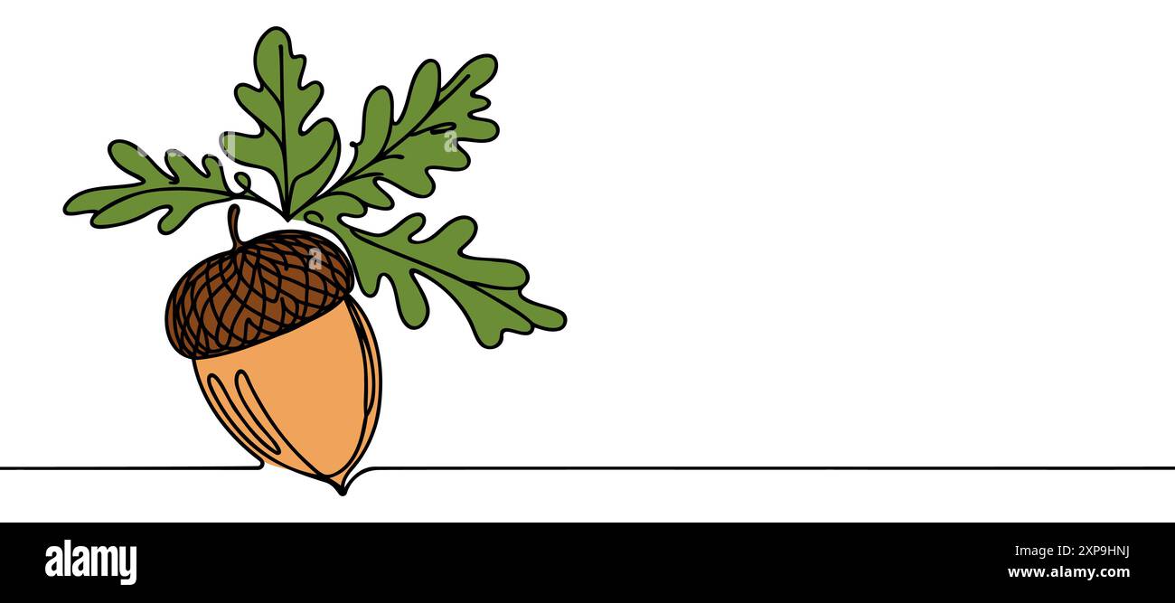 One line art acorn. Single line art. Autumn theme background Stock ...